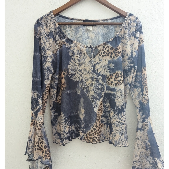 Vintage | Tops | Vintage Maria Gabrielle Y2k Mesh Leopard Print Scoop ...